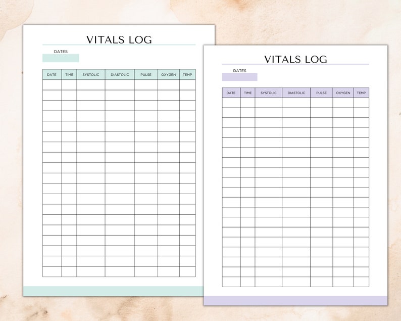 Vitals Log, Blood Pressure Sheet, Nursing Vitals Tracker, Vital Signs ...