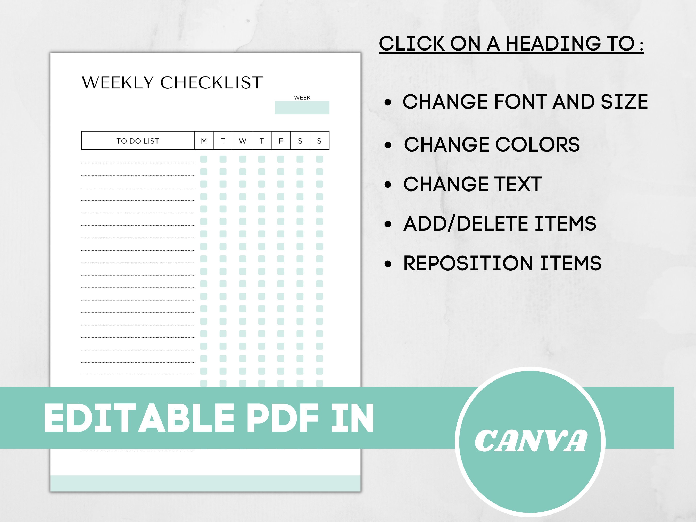 Printable Weekly Checklist, Editable to Do List, Weekly Checklist ...
