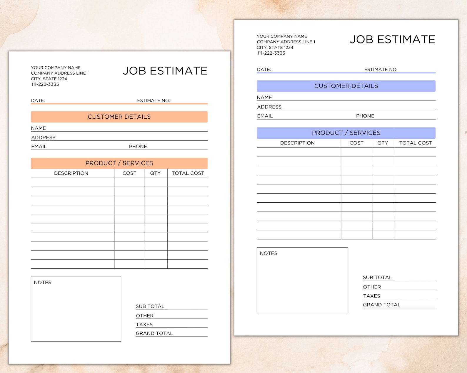 Printable Job Estimate Form, Business Job Estimate, Simple Job Estimate ...