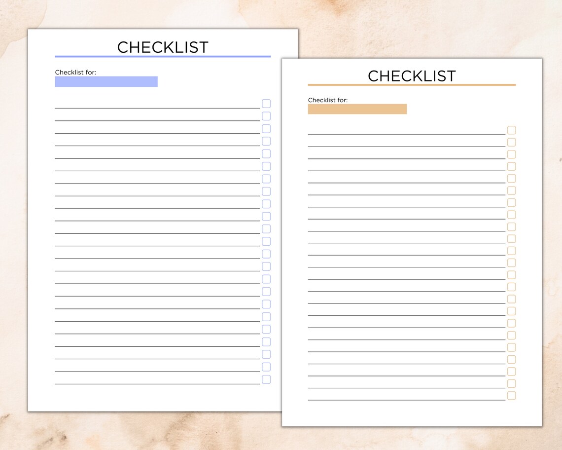 Editable and Printable Blank Checklist, Fillable Checklist for Daily ...