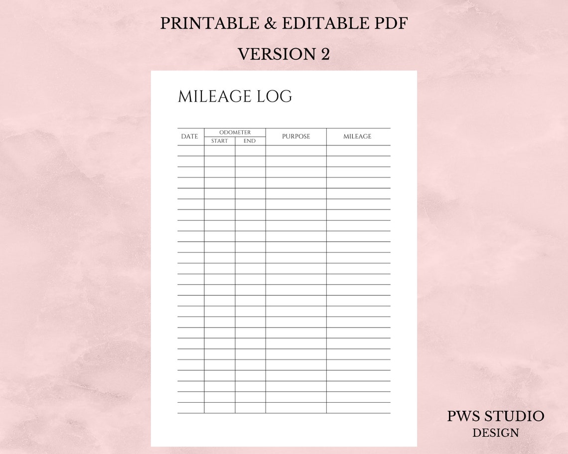 Mileage Log Planner Printable, Vehicle Miles Travelled Tracker, Car ...