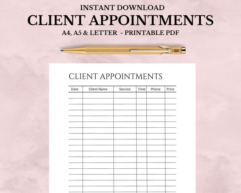 Client Appointment Printable and Editable, Meeting Log, A4 A5 Letter ...
