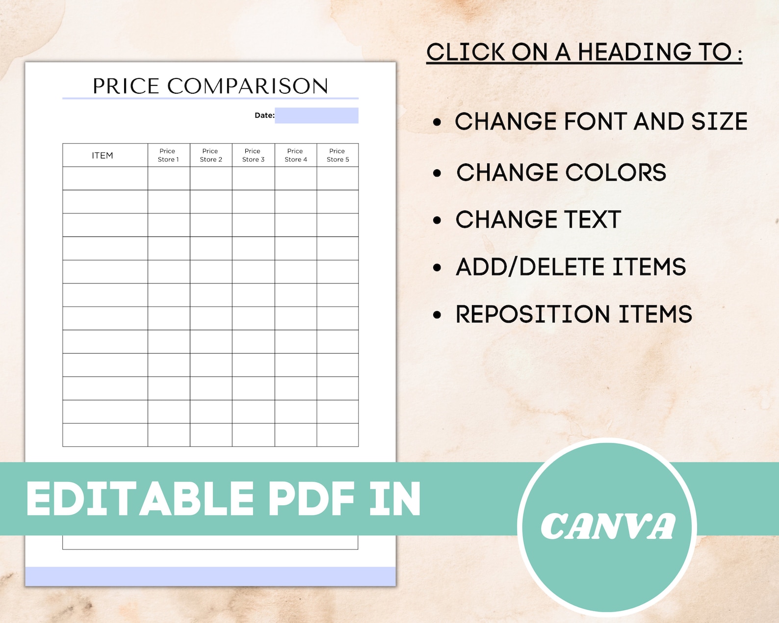 Price Comparison Template, Grocery Price Comparison Sheet, Price Book ...