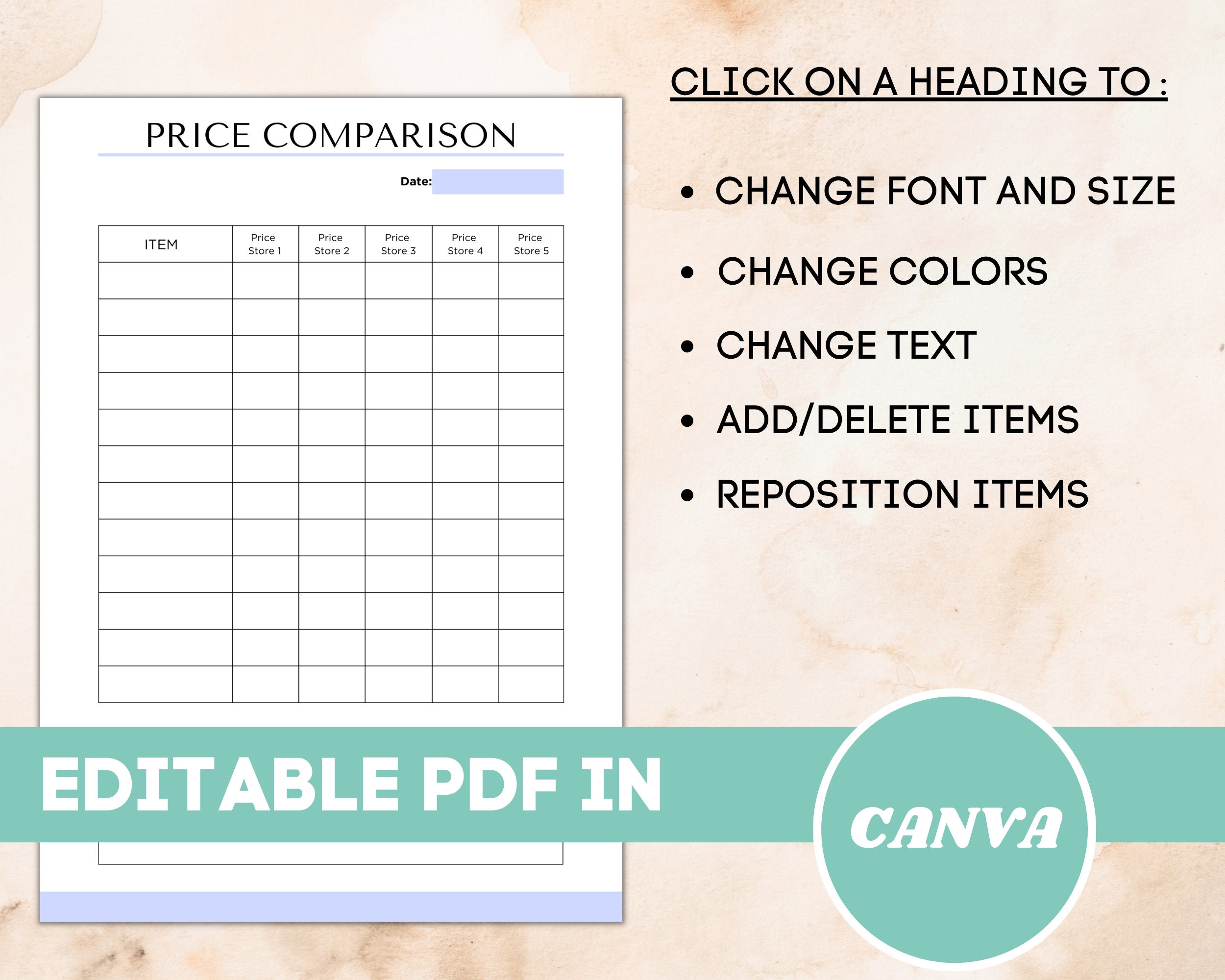 Price Comparison Template, Grocery Price Comparison Sheet, Price Book ...