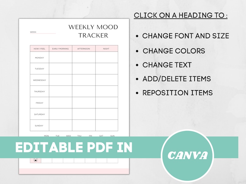 Printable Weekly Mood Tracker Printable Mood Track Emotion - Etsy Canada