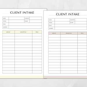 Printable Client Intake Form, Editable Client Service List, Client ...