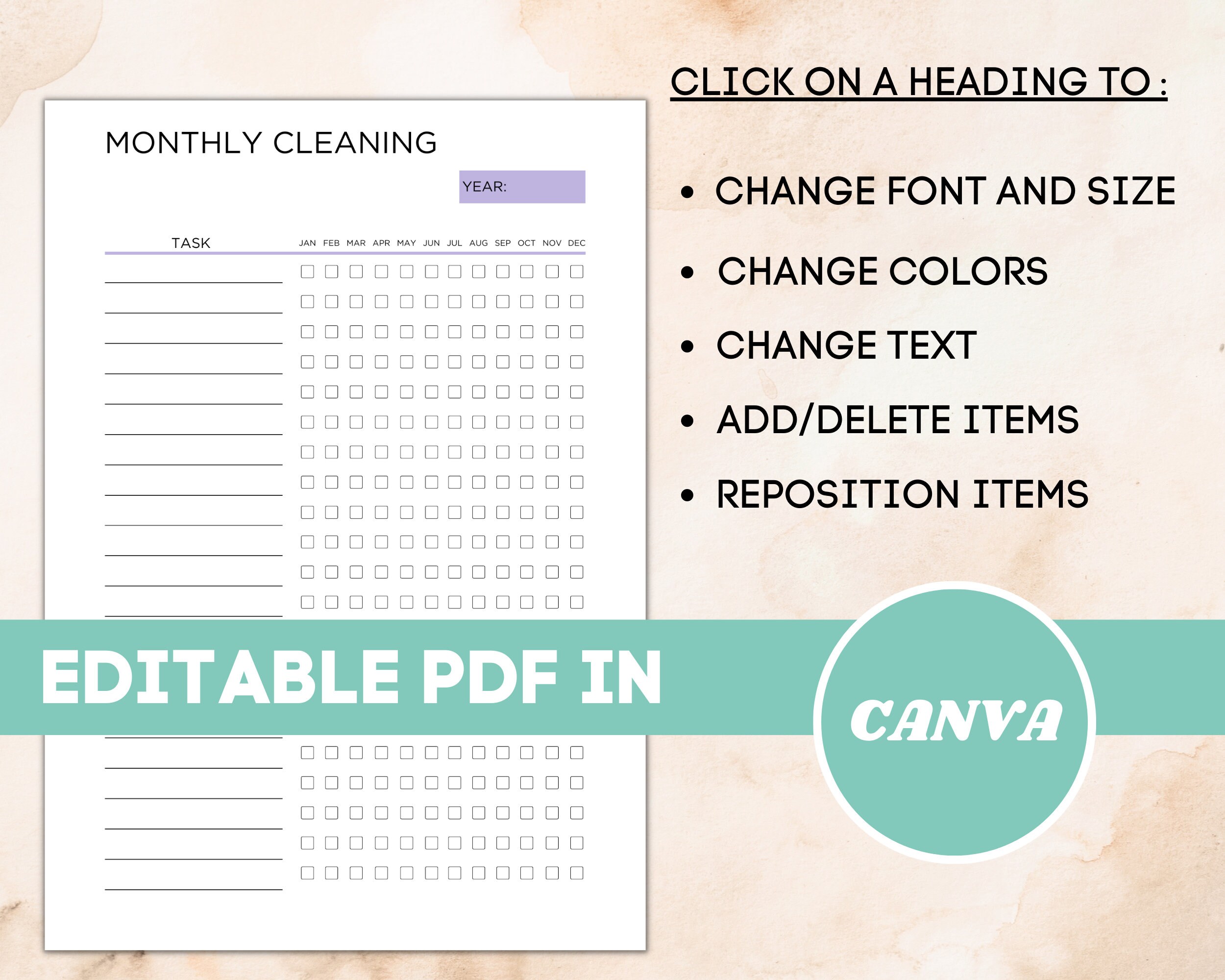 Editable and Printable Monthly Checklist, Month to Do List, Monthly ...