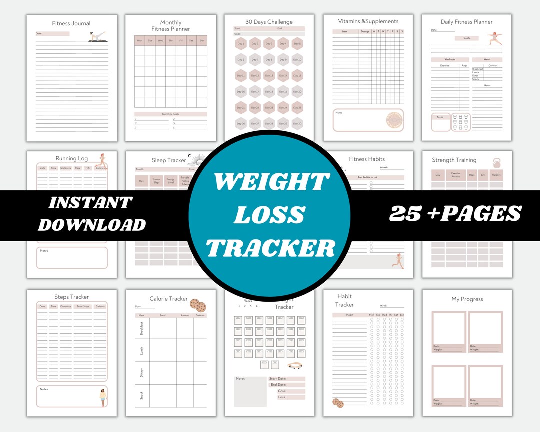 Weight Loss Tracker, Fitness Bundle, Workout Planner Fitness Journal ...