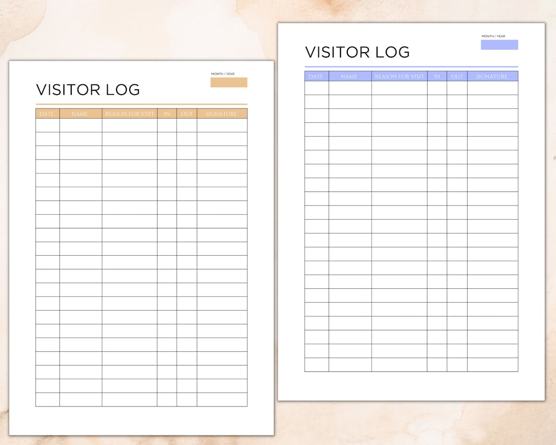 Printable Visitor Log, Visitor Sign in / Sign Out Sheet, Visitor ...