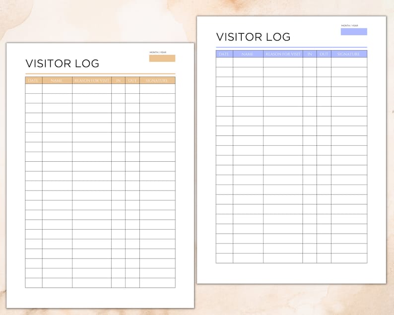 Printable Visitor Log, Visitor Sign in / Sign Out Sheet, Visitor ...