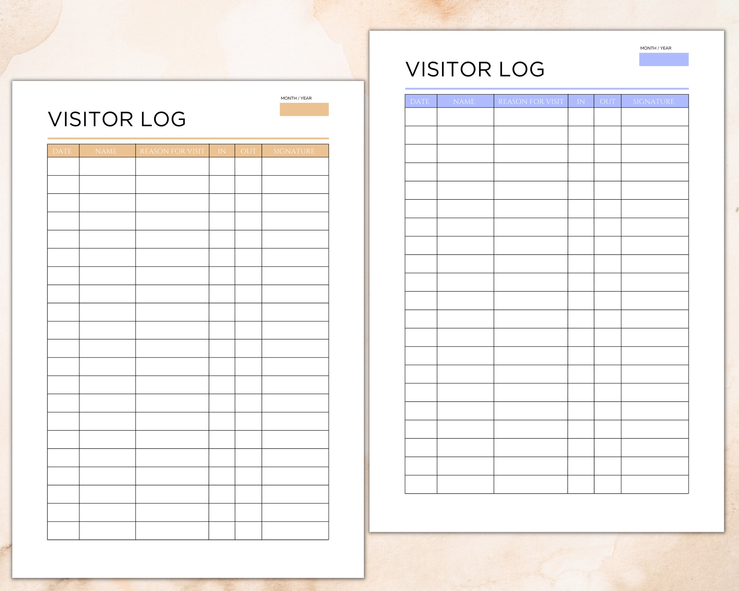 Printable Visitor Log, Visitor Sign in / Sign Out Sheet, Visitor ...