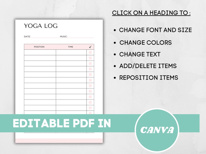 Printable Yoga Log, Editable Yoga Journal, Fitness Planner, Yoga ...