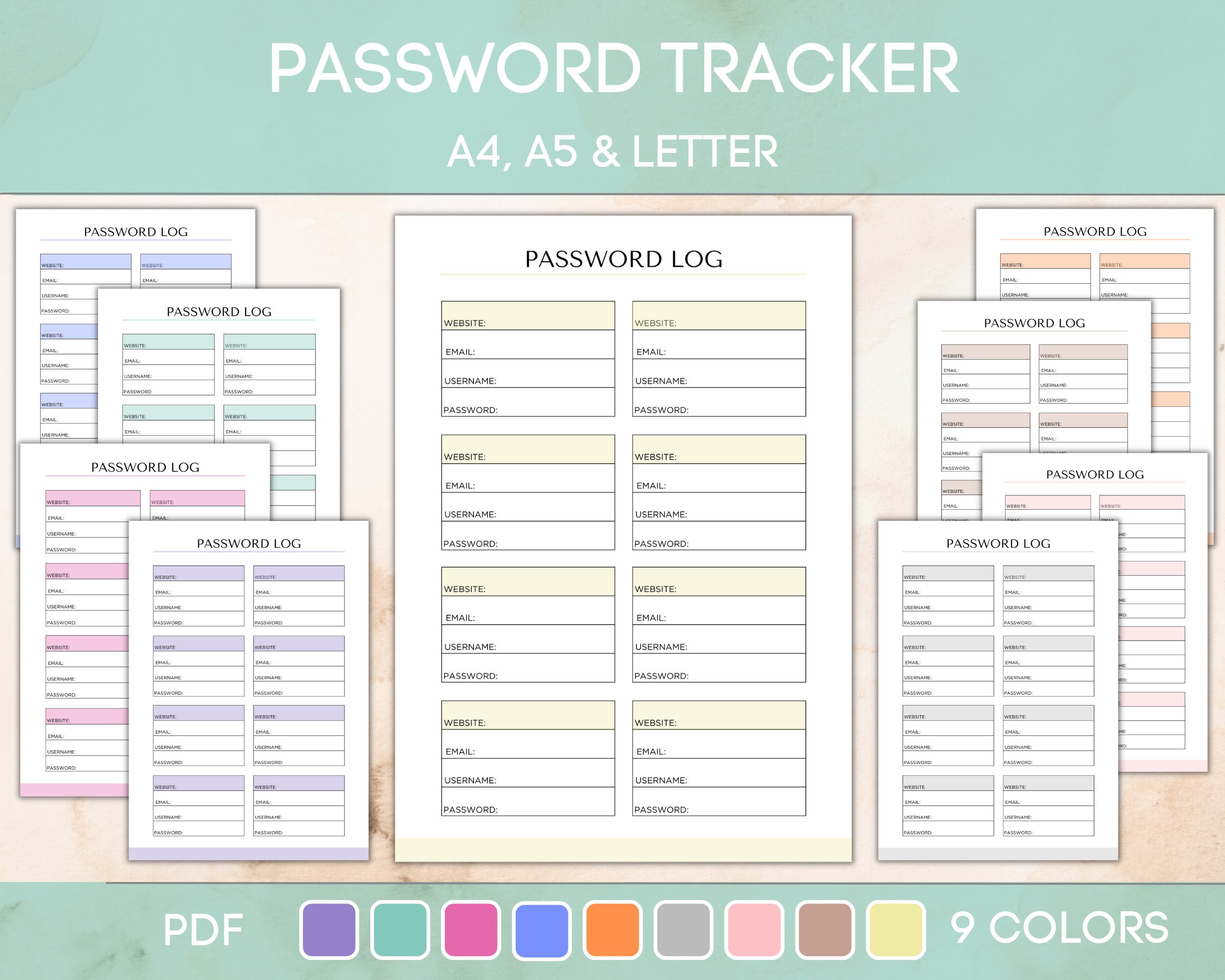 Password Tracker Printable, Editable Password Log, Password Keeper ...