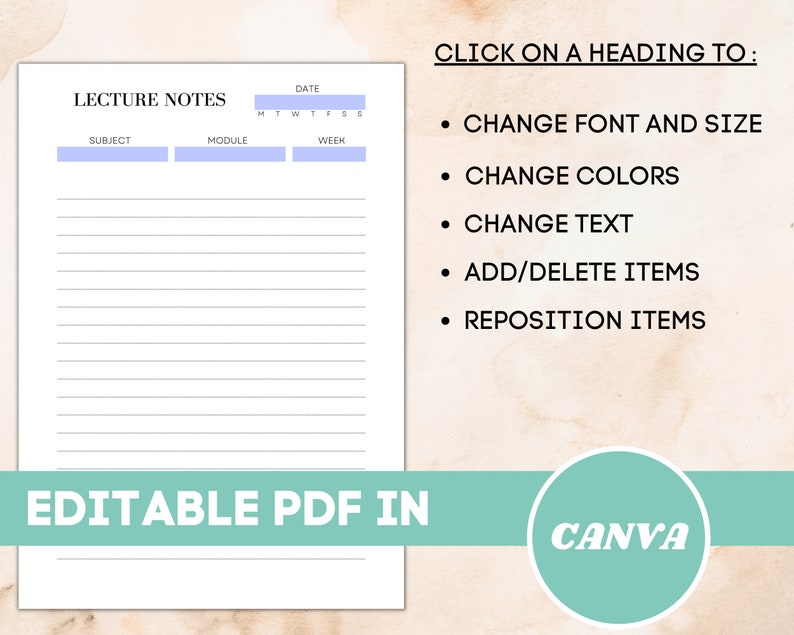 Editable and Printable Lecture Notes, Lecture Note Templates, Student ...