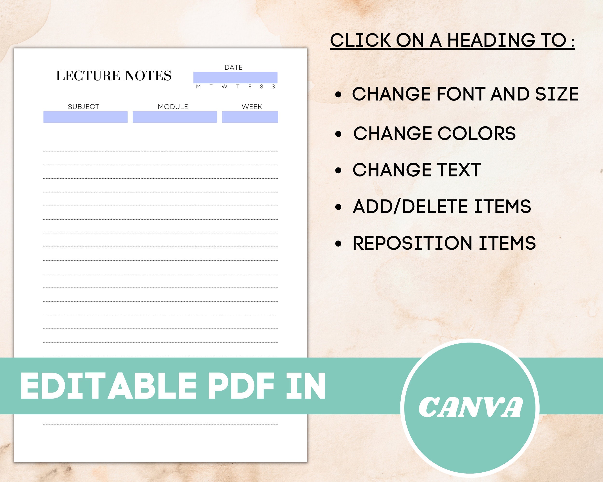 Editable and Printable Lecture Notes, Lecture Note Templates, Student ...