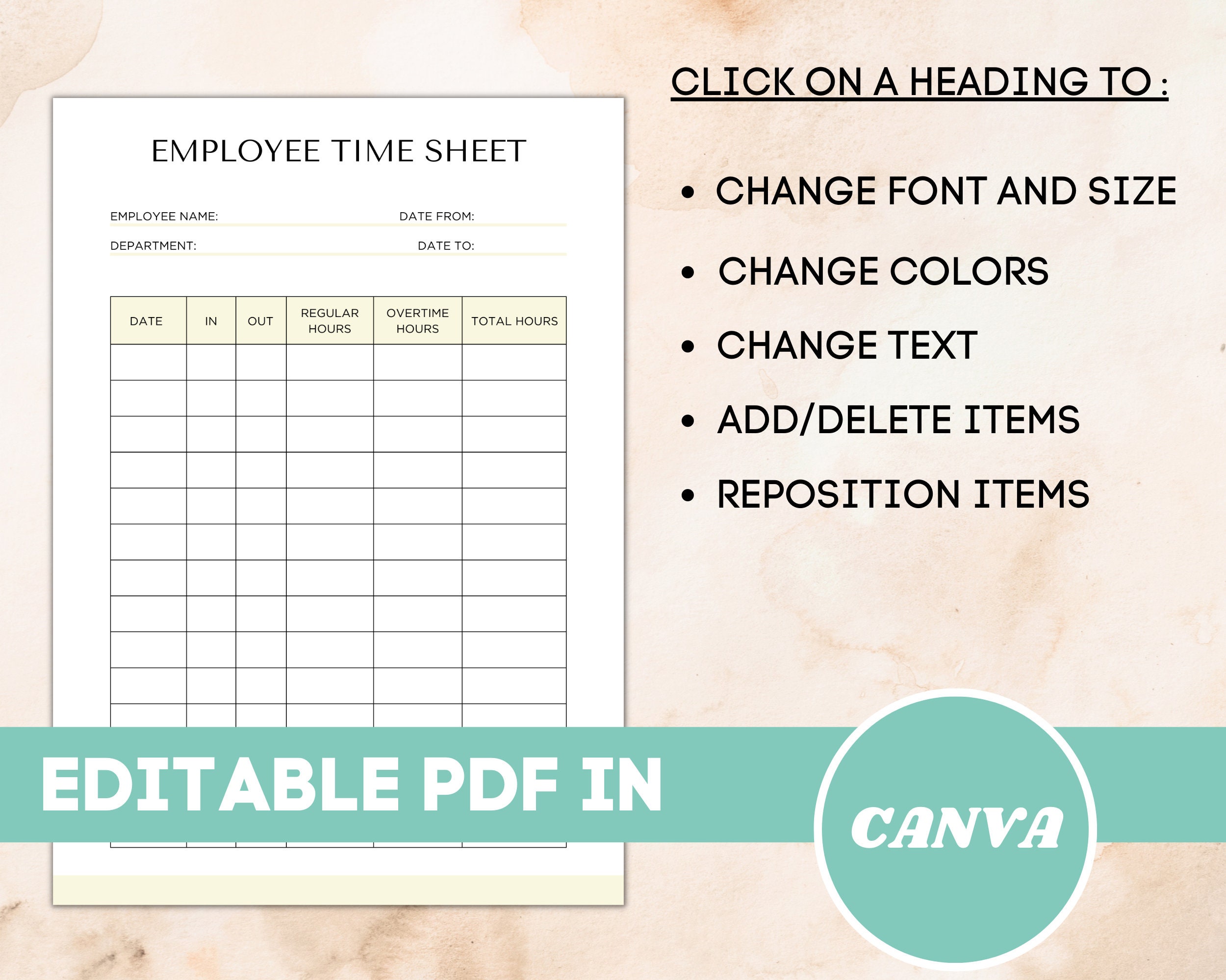 Employee Time Sheet Printable, Editable Employee Scheduling Time ...