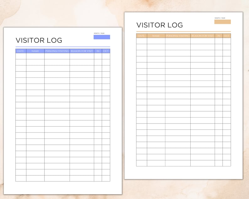 Printable Visitor Log, Visitor Log Sheet, Visitor Logbook, Visitor ...