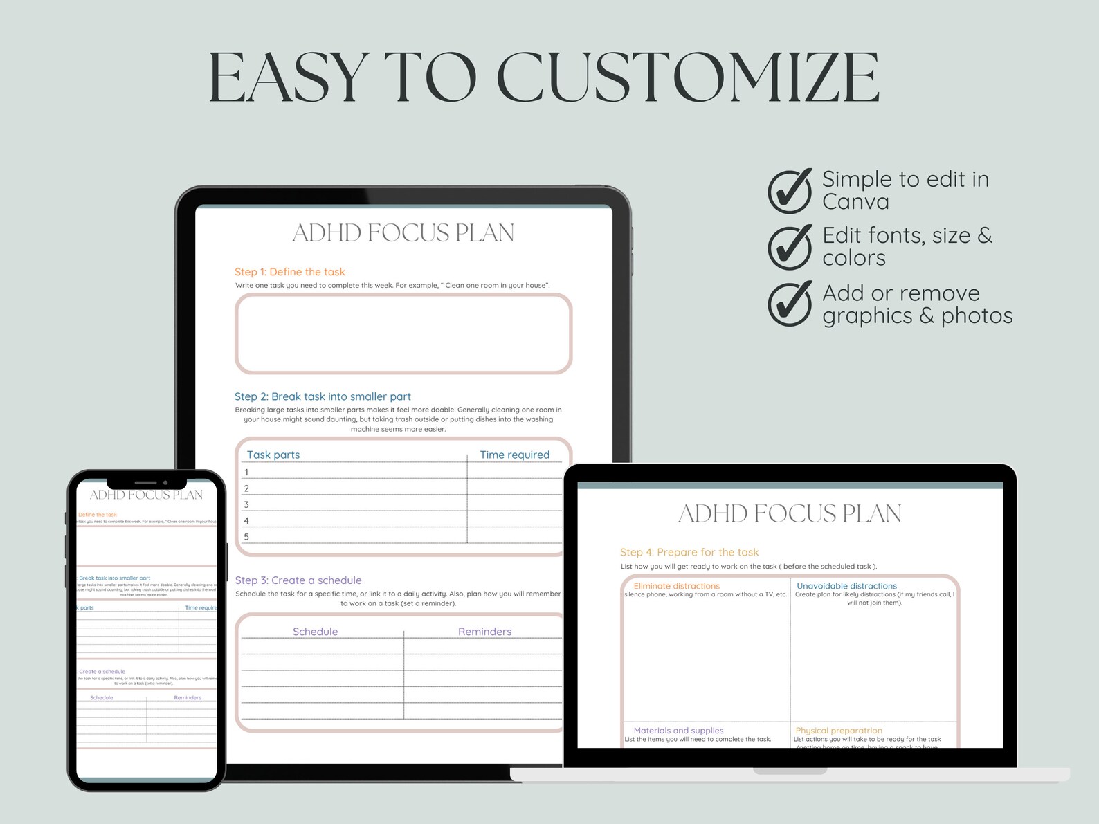 ADHD Focus Plan Worksheets Focus Daily Plan Goal Planner Therapy Focus ...