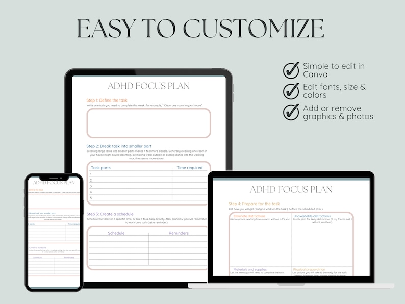 ADHD Focus Plan Worksheets Focus Daily Plan Goal Planner Therapy Focus ...