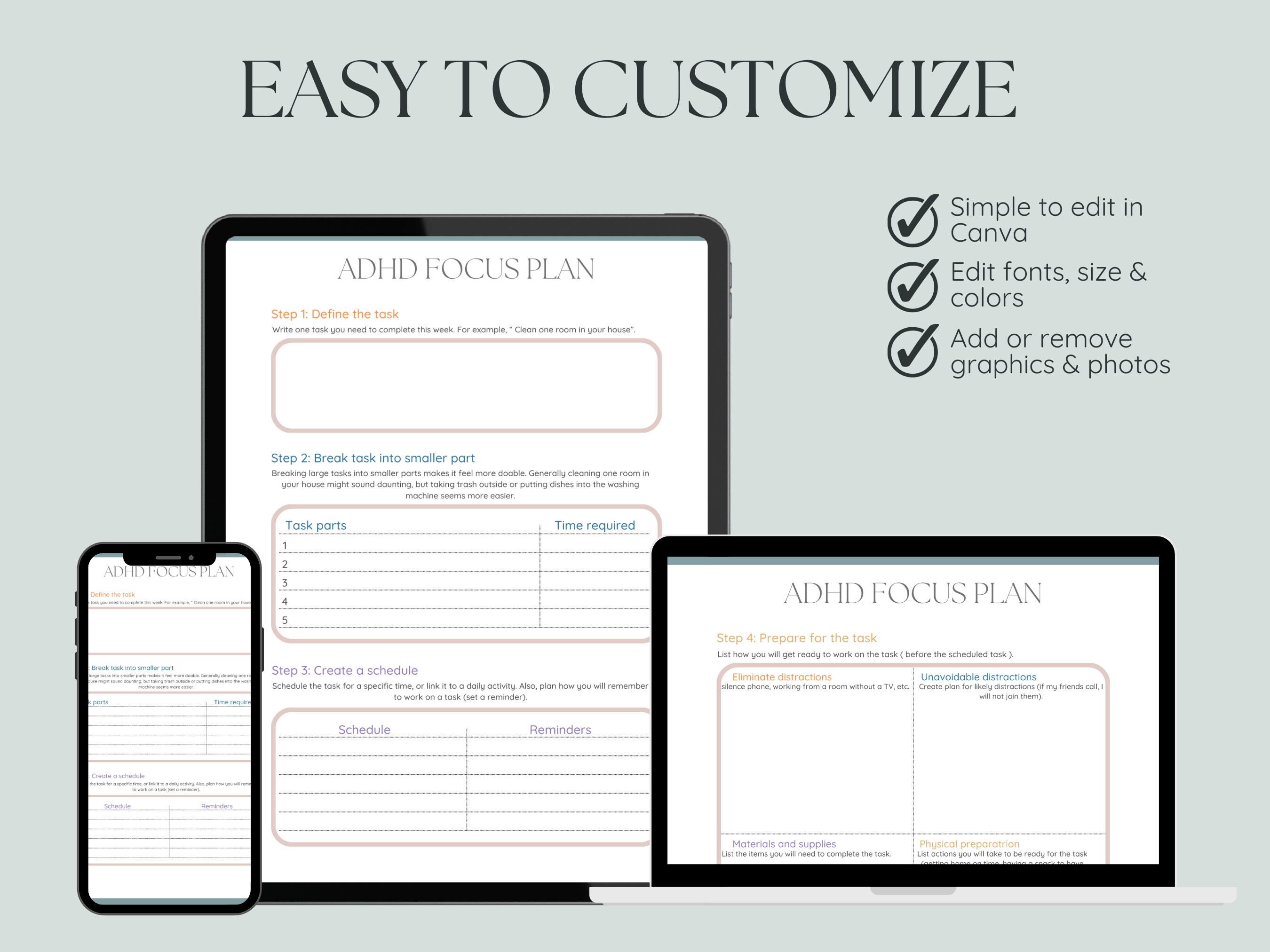 ADHD Focus Plan Worksheets Focus Daily Plan Goal Planner Therapy Focus ...