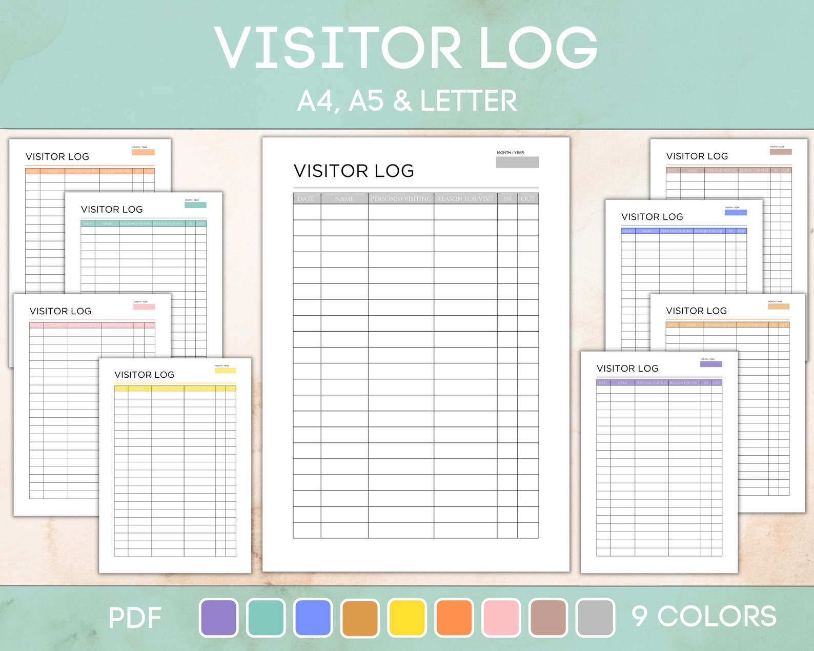 Printable Visitor Log, Visitor Log Sheet, Visitor Logbook, Visitor ...