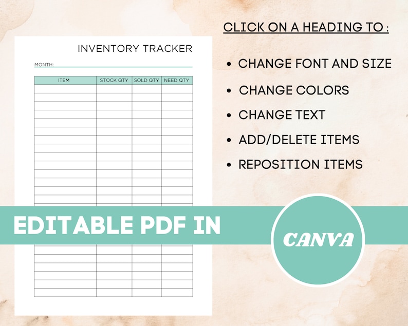 Printable and Editable Inventory Tracker, Stock Sheet, Store Management ...