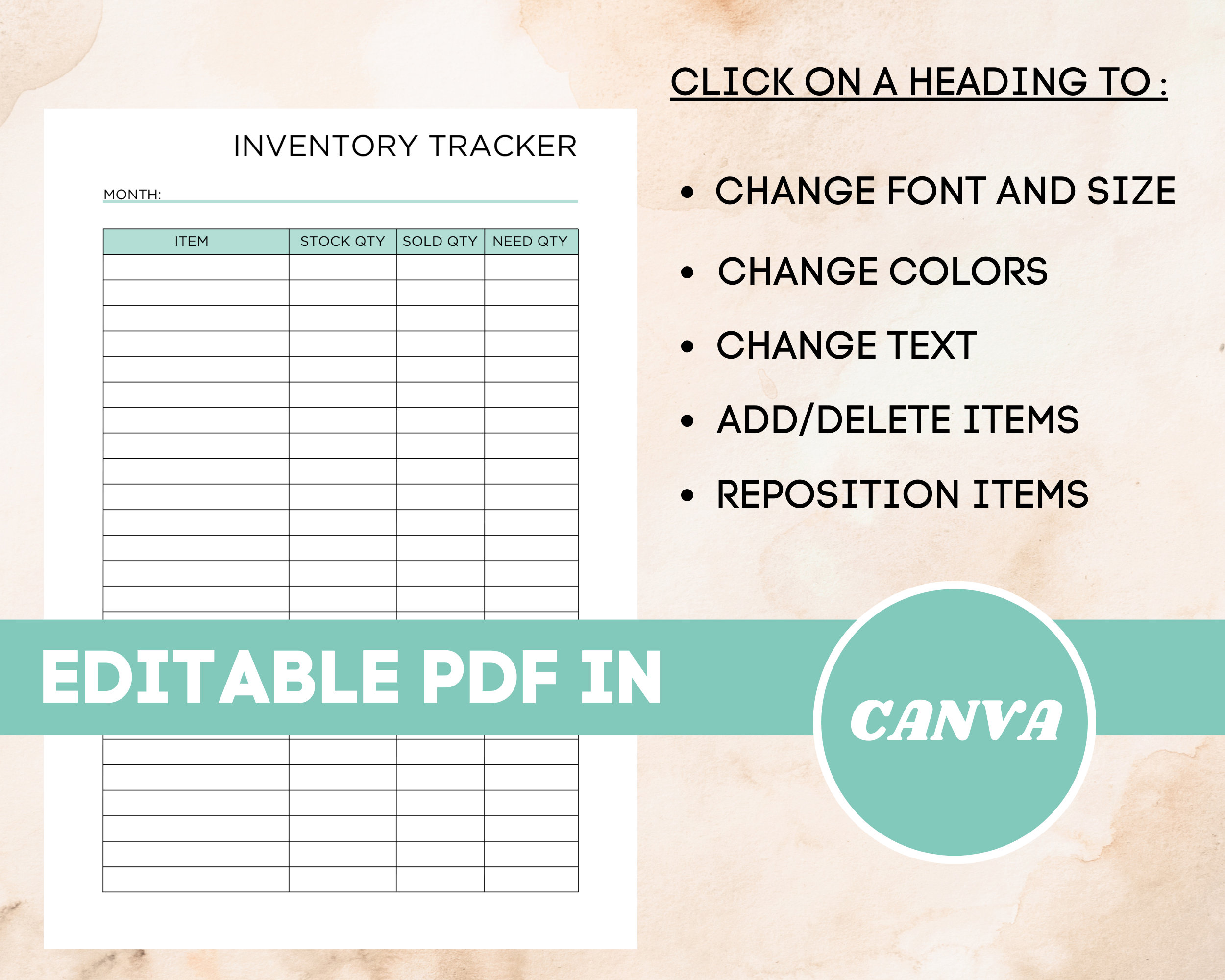 Printable and Editable Inventory Tracker, Stock Sheet, Store Management ...