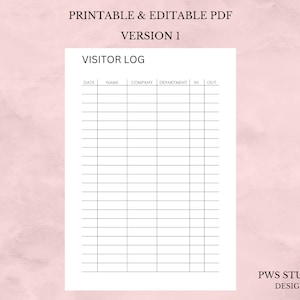 Printable Visitor Log Visitor Sign in / Sign Out Sheet - Etsy