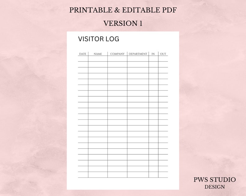 Printable Visitor Log Visitor Sign in / Sign Out Sheet - Etsy