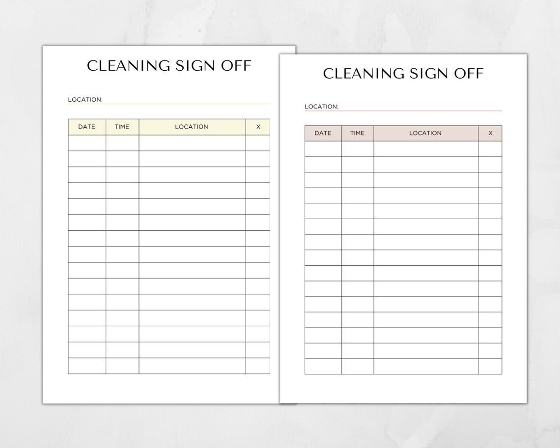 Printable Cleaning Sign off Sheet, Restroom Cleaning, Bathroom Cleaner ...