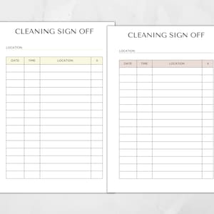 Printable Cleaning Sign off Sheet, Restroom Cleaning, Bathroom Cleaner ...