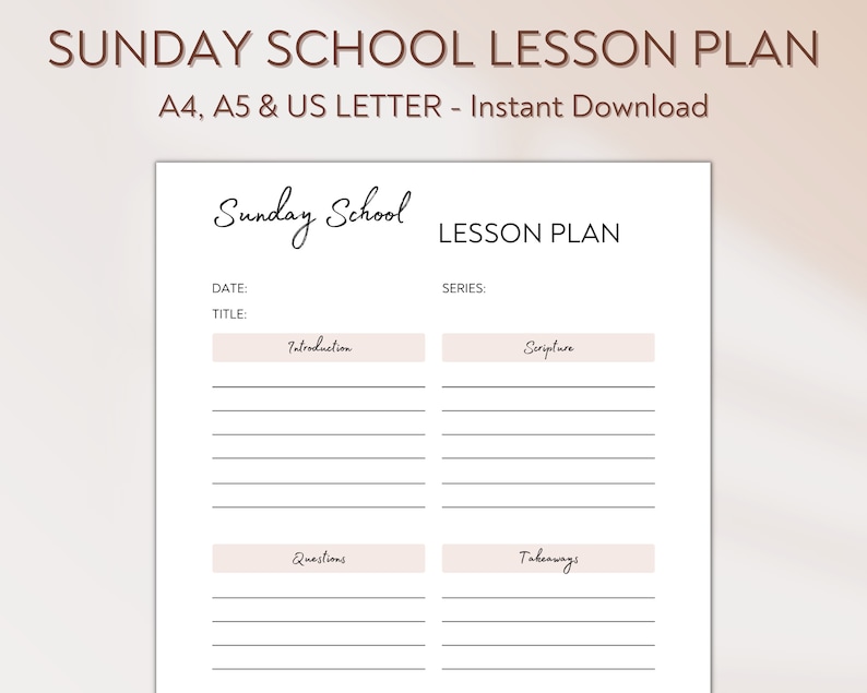 Sunday School Lesson Plan Printable, Sunday School Teacher Planner ...