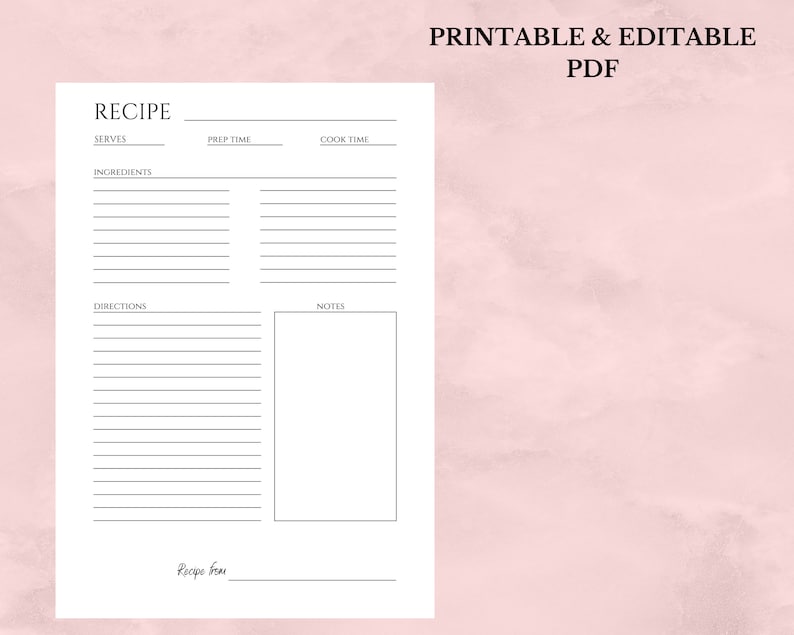 Recipe Sheet Printable and Editable, Food Instructions and Binder, Meal ...