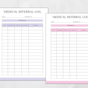 Printable Medical Referral Log, Patient Referral Tracker, Track ...