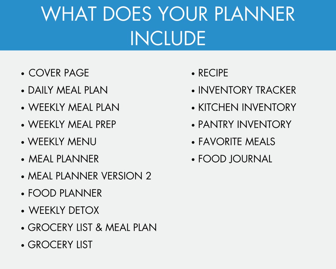 Printable Meal Planner, Weekly Meal Menu, Recipe Sheet, Daily Food ...