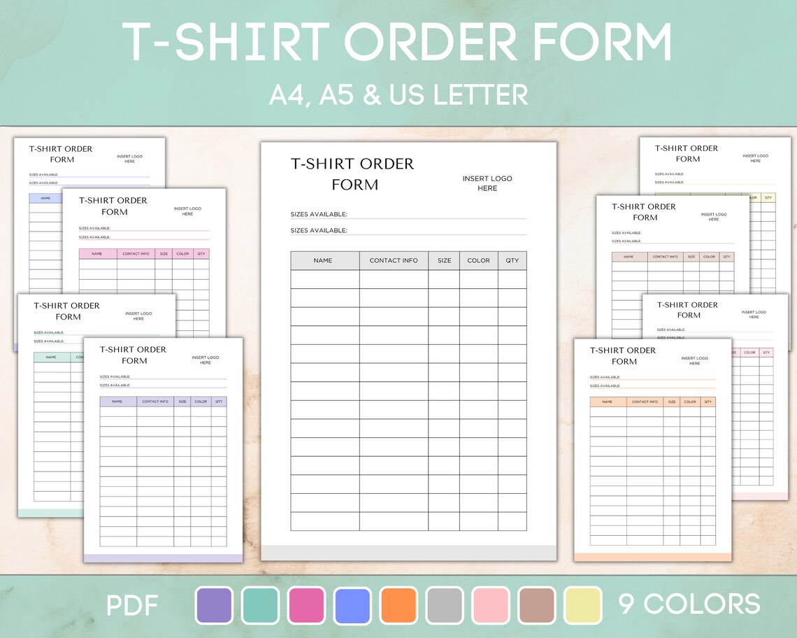 T-shirt Order Form Editable, Printable Shirt Order Form, Editable Small ...