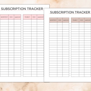 Editable and Printable Subscription Tracker, Subscription Log ...