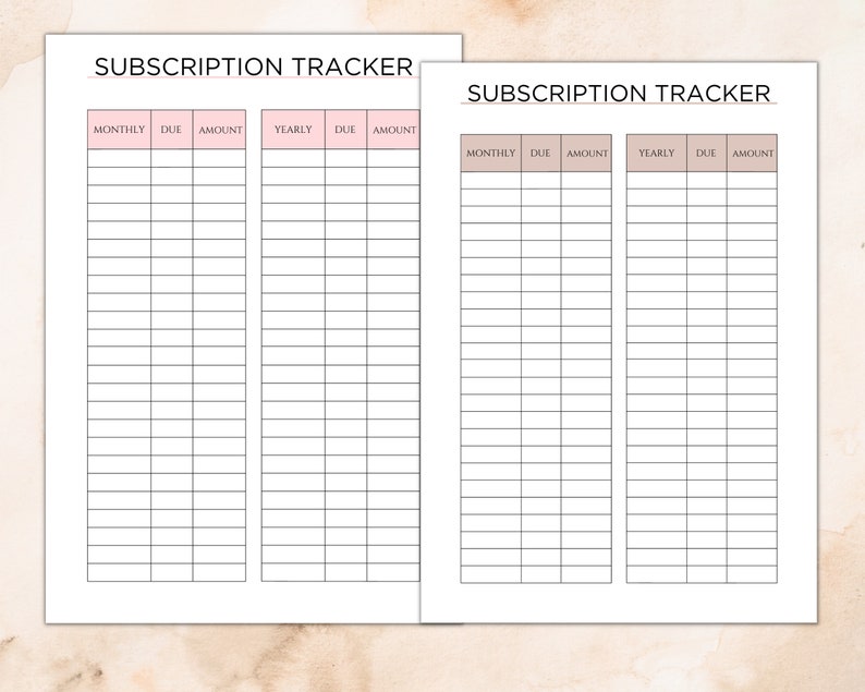 Editable and Printable Subscription Tracker, Subscription Log ...