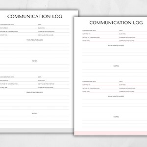 Printable Communication Log, Editable Conversation Record, Call Log ...