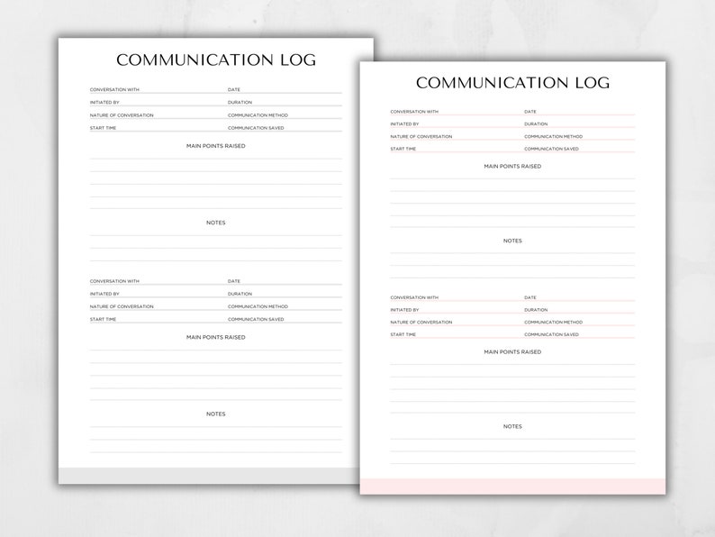 Printable Communication Log, Editable Conversation Record, Call Log ...