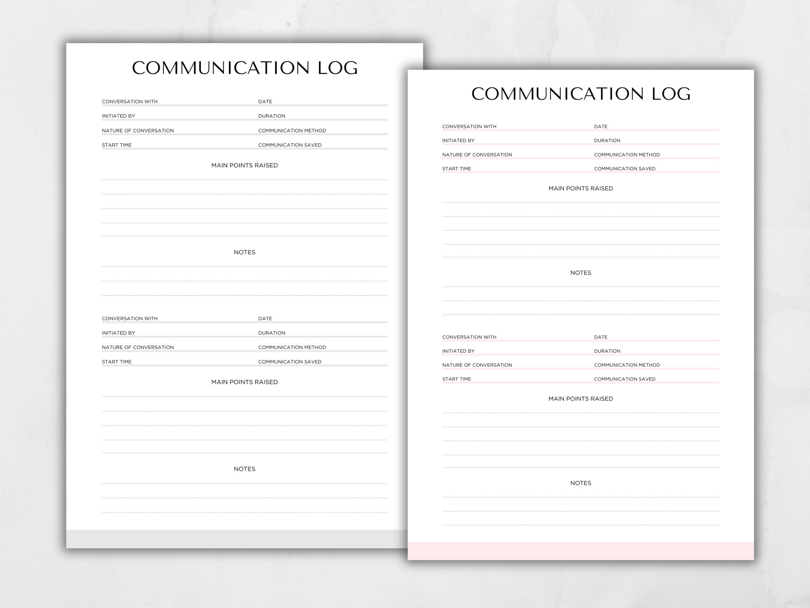 Printable Communication Log, Editable Conversation Record, Call Log ...