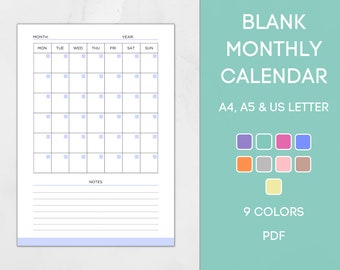 Blank 2023 Monthly Printable Calendar, Instant Digital Download ...