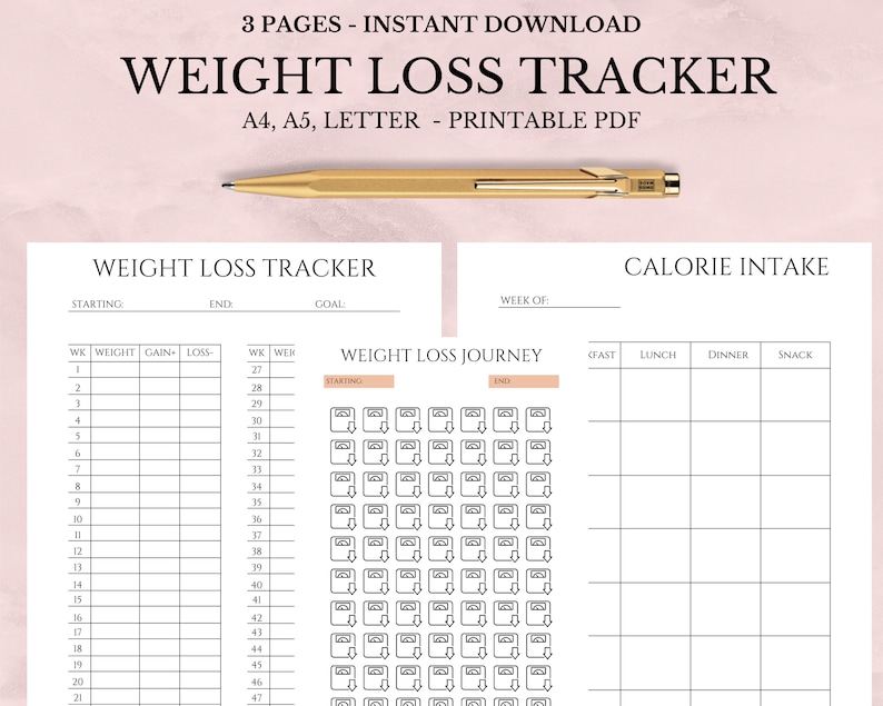 Weight Loss Tracker Printable and Editable, Digital Fitness Journal ...
