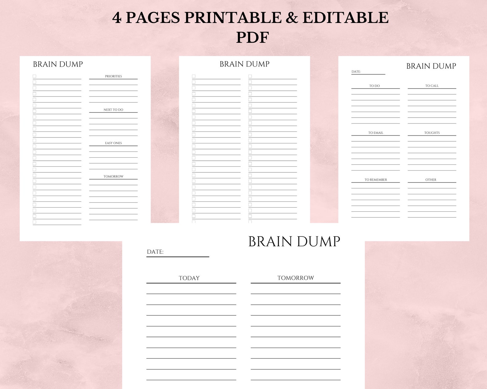 Brain Dump Small Bundle Printable and Editable, Instant Download ...