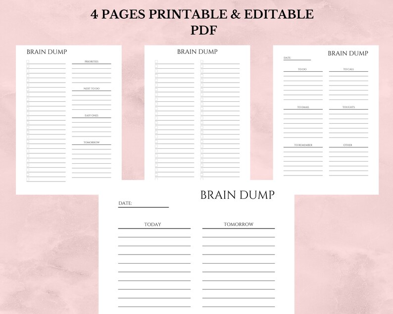 Brain Dump Small Bundle Printable and Editable, Instant Download ...