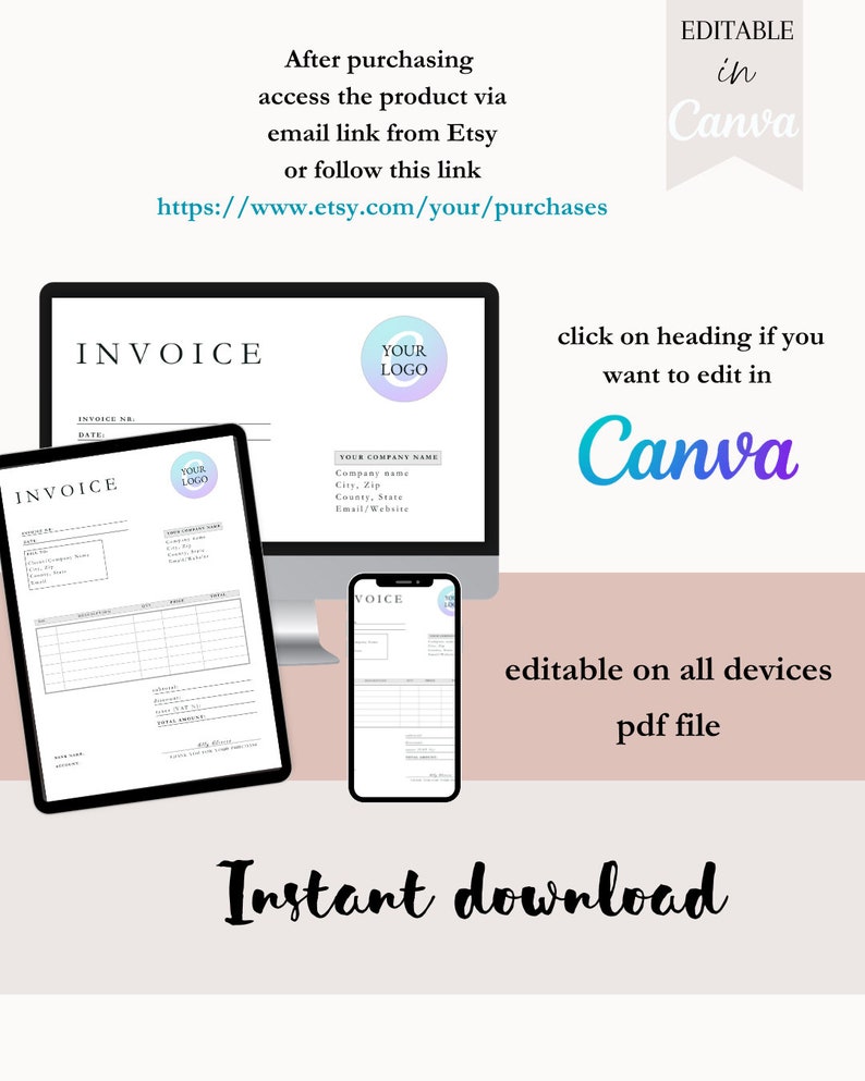 Invoice Editable Template, Custom Pdf Printable Form, Invoice Form ...