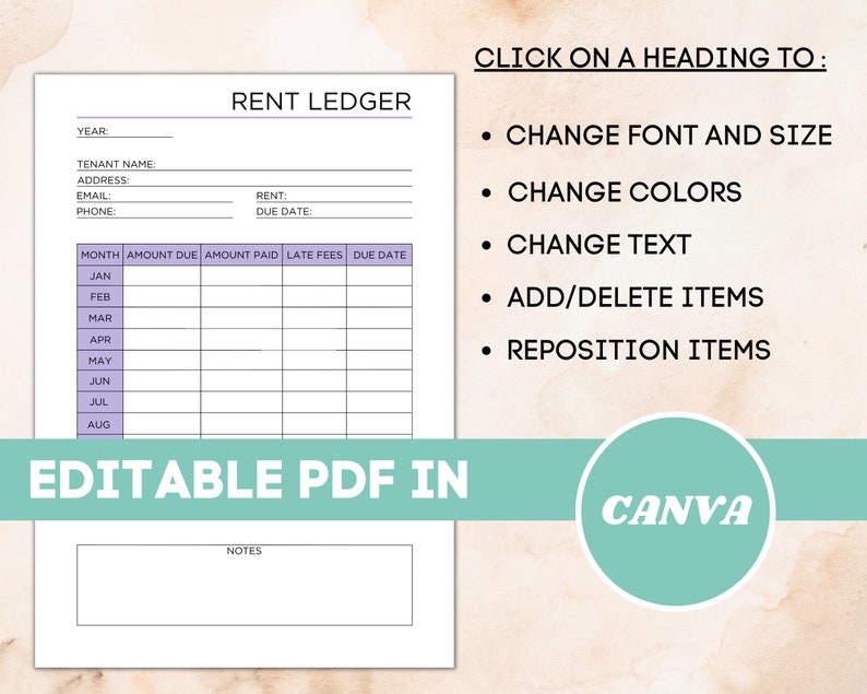 Printable Rent Payment Ledger, Printable Rent Payment Log, Rental ...