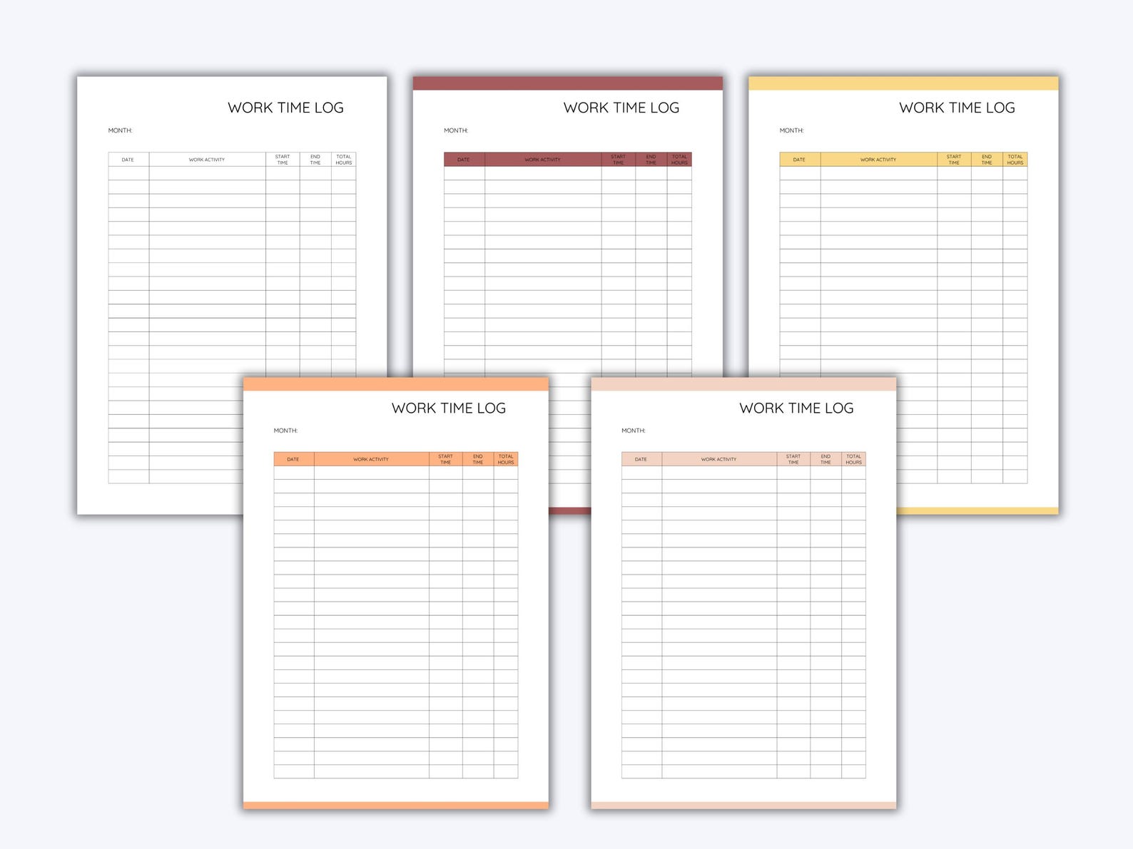 Printable Work Time Log, Activity Tracker, Working Hours Log, Time ...
