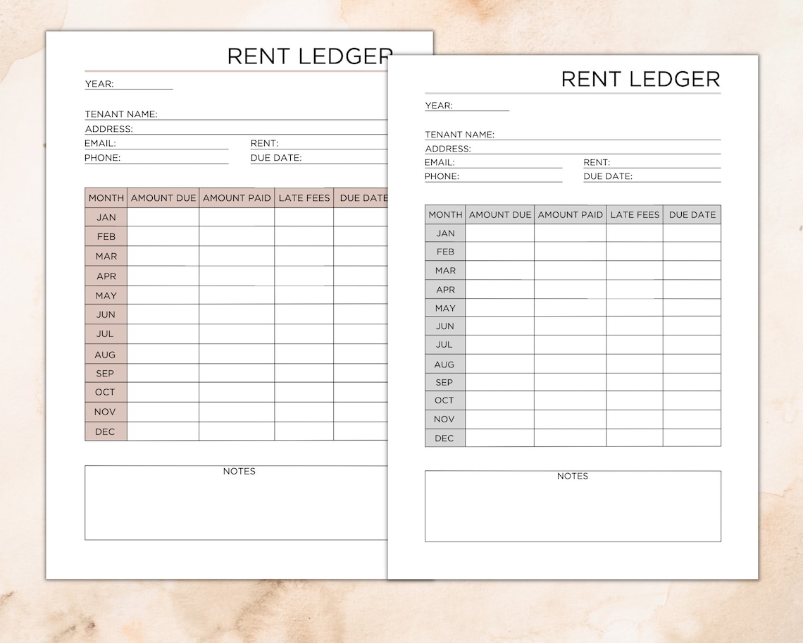 Printable Rent Payment Ledger, Printable Rent Payment Log, Rental ...