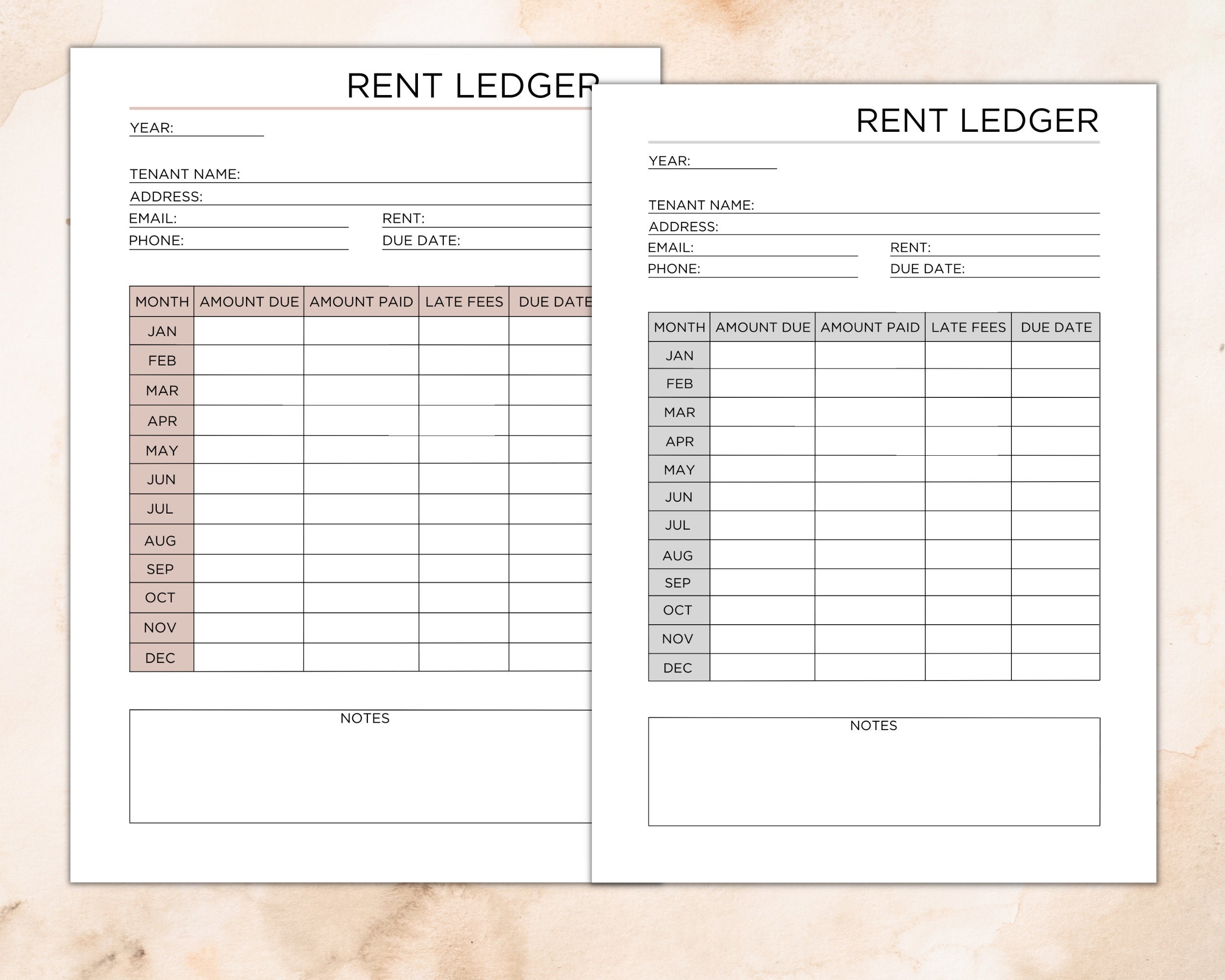 Printable Rent Payment Ledger, Printable Rent Payment Log, Rental ...